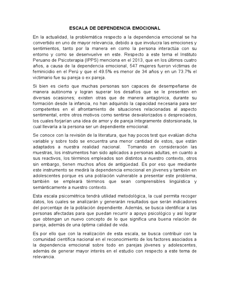 Escala de Dependencia Emocional | PDF | Las emociones | Amor