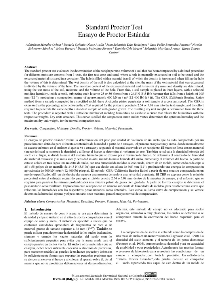 Standard Proctor Test Ensayo de Proctor Estándar | PDF | Cantidades ...