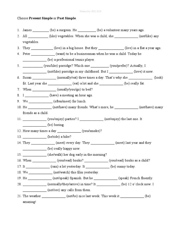 Present vs Past Simple Exercises | PDF