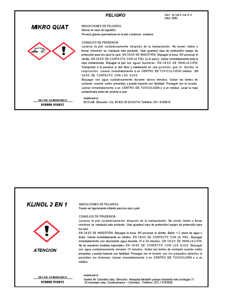 Etiquetas Sga | PDF | Especialidades Medicas
