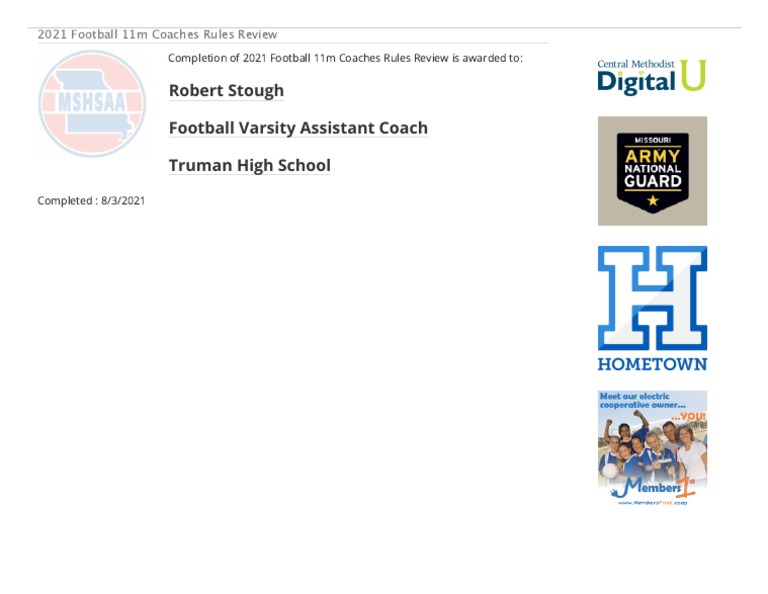 2021 Football Coaches Rules Completion | PDF