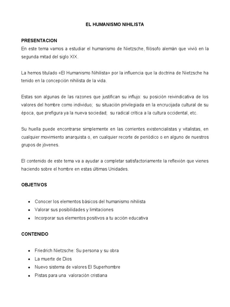 El Humanismo Nihilista | PDF | Friedrich Nietzsche | Moralidad