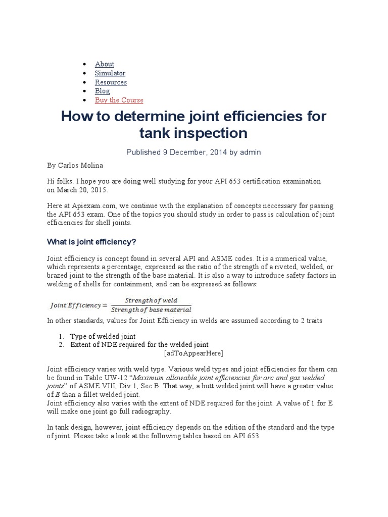 How To Determine Joint Efficiencies For Tank Inspection: About ...