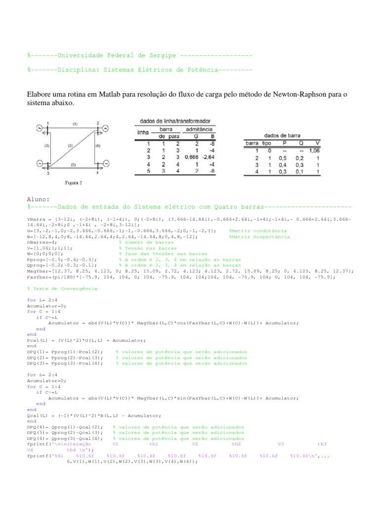 Método Newton Rapshon No Matlab Para Um Sistema De Quatro Barras Pdf