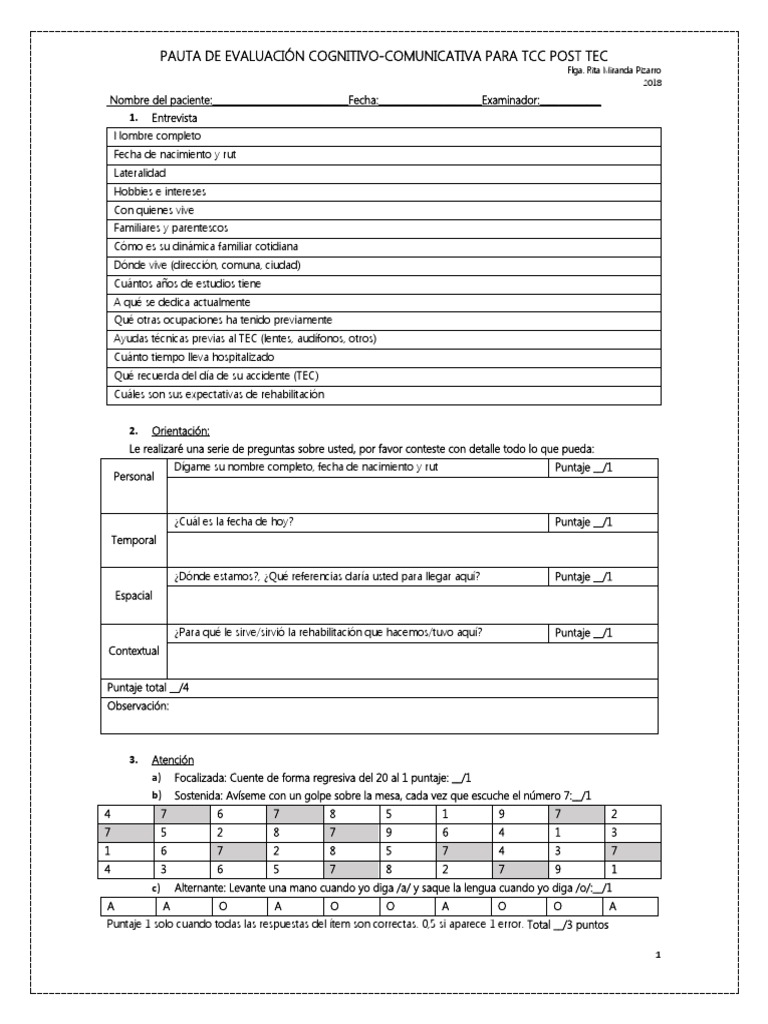 Protocolo Eval TCC Modif 2018 | PDF | Memoria | Neuropsicología