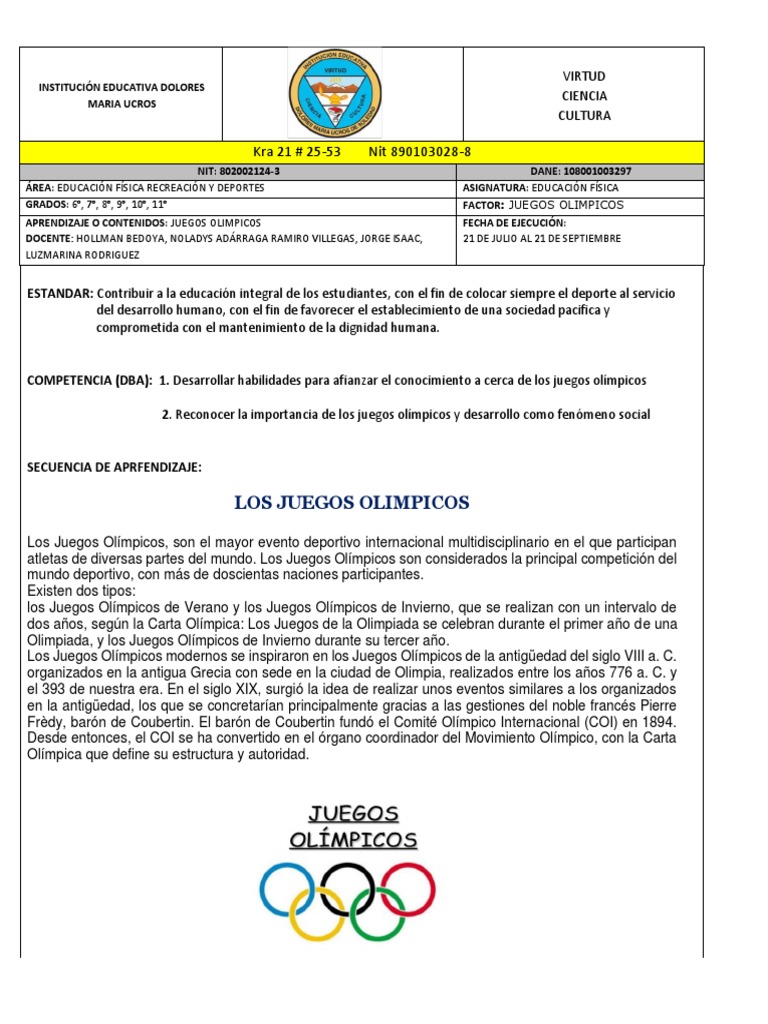 GUIA No3 EDUCACIÓN FÍSICA | PDF | Juegos olímpicos | Deportes olímpicos