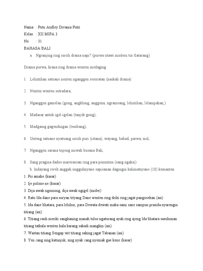 BHS Bali Drama | PDF | Kajian Bahasa Asing | Seni