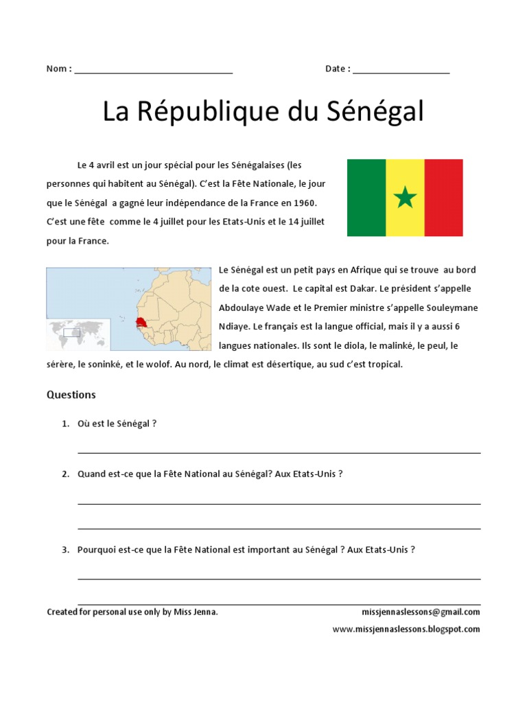 Senegal Information and Worksheet | PDF | Sénégal | Cuisine
