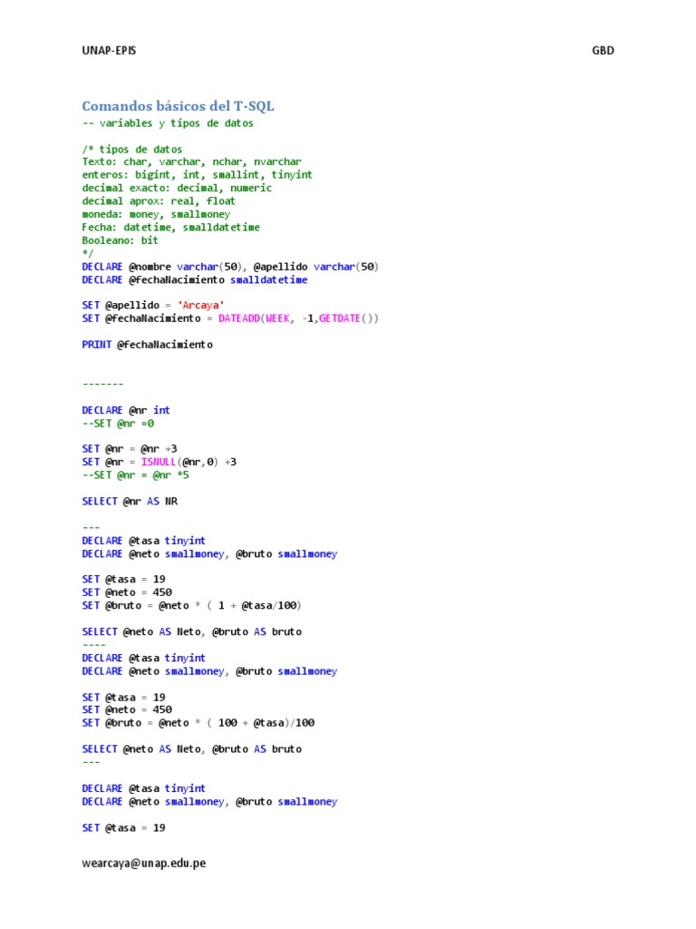 Ejemplos T SQL | PDF | Information Retrieval | Information Technology Management