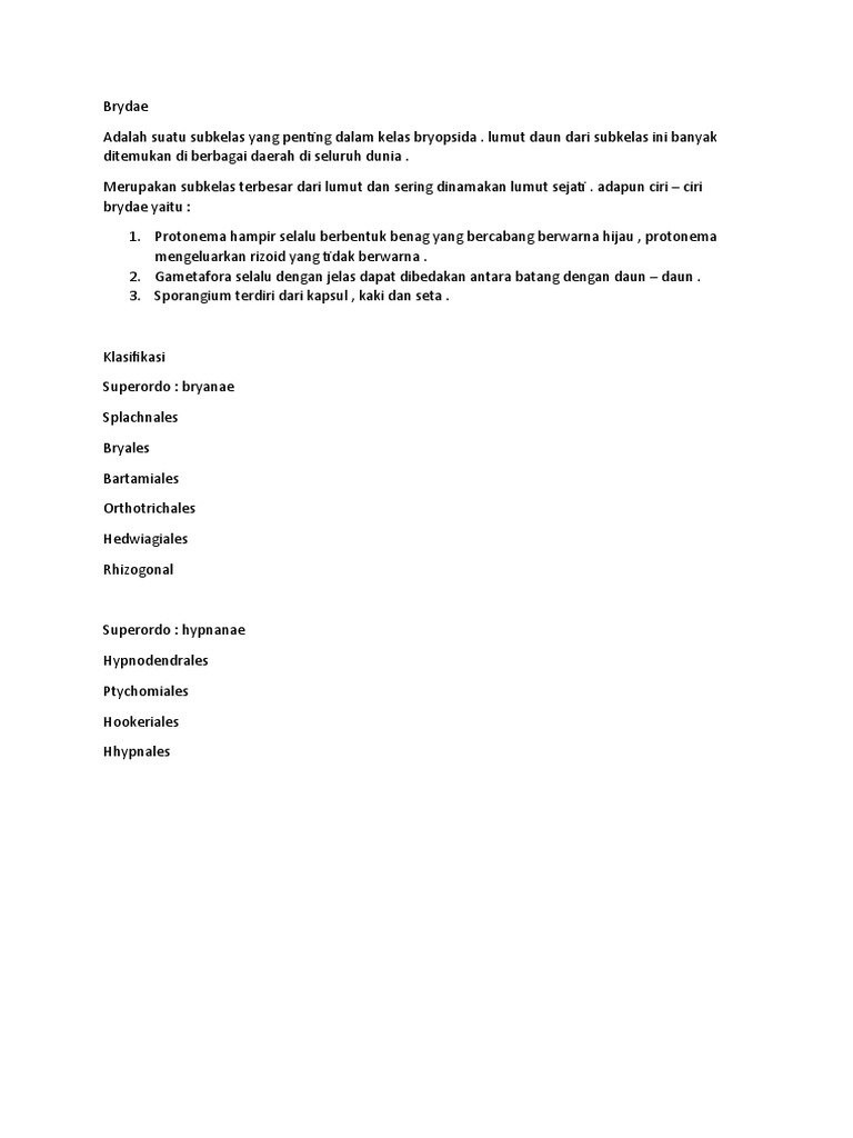 Ciri dan Klasifikasi Brydae | PDF