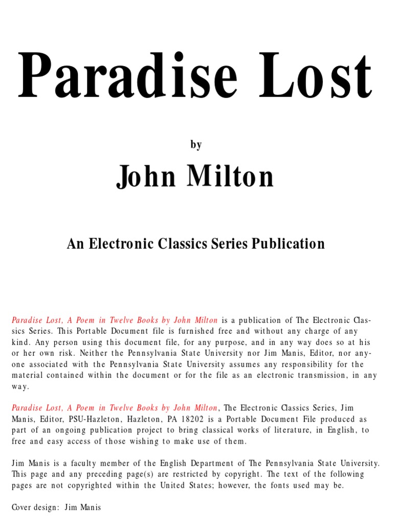 Paradise Lost | PDF | Poetry | Paradise Lost