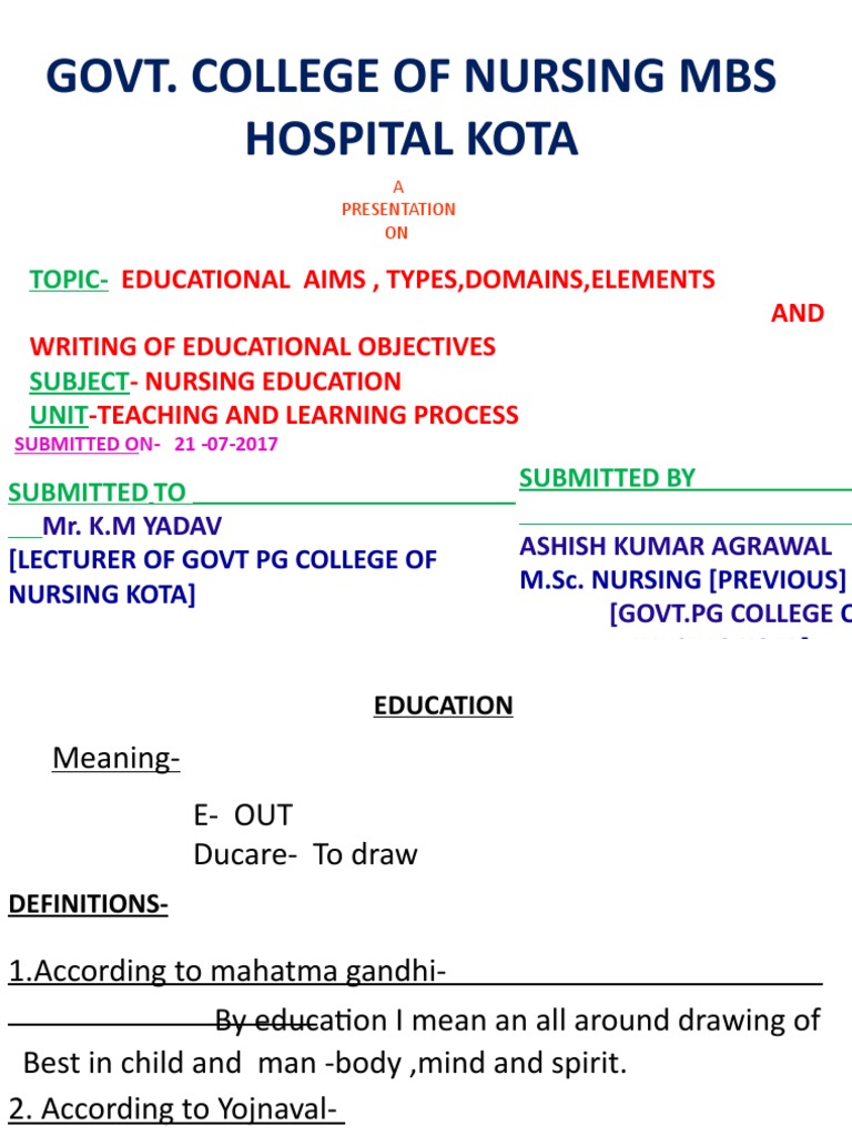 Govt. College of Nursing Mbs Hospital Kota | PDF | Teachers | Learning