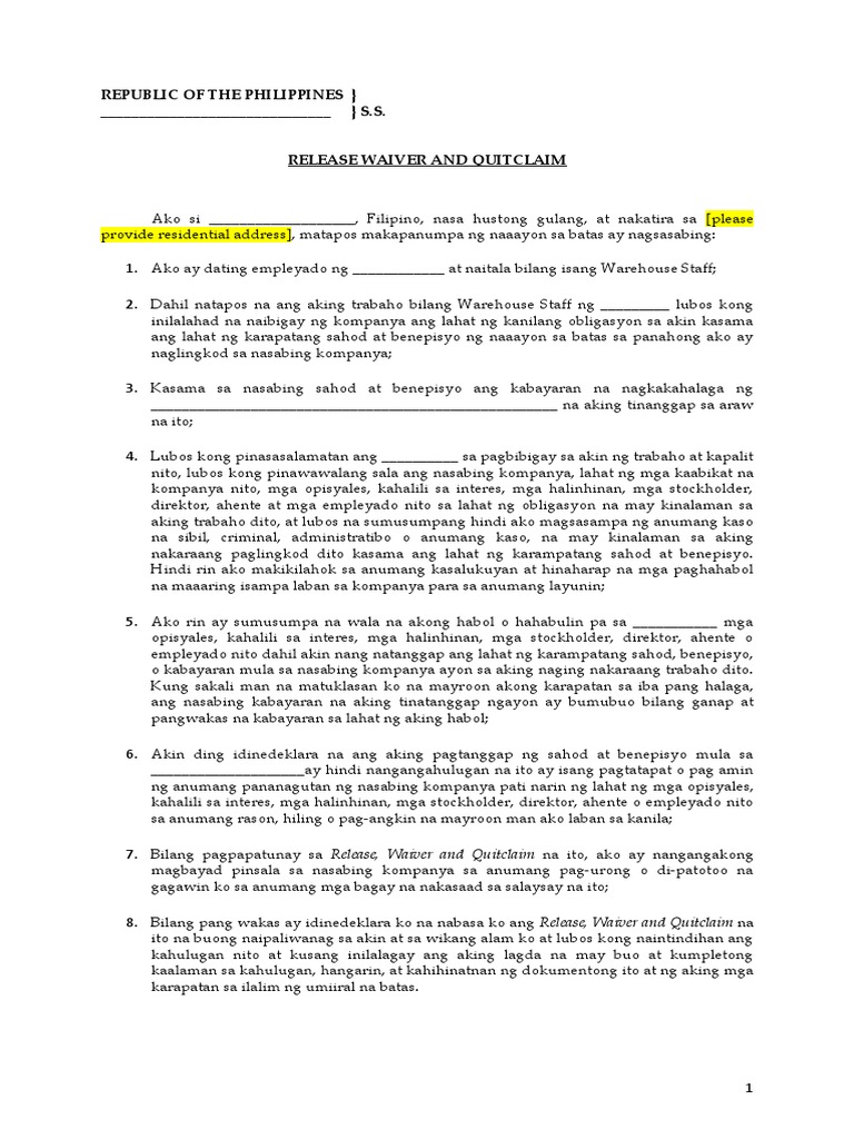 Quitclaim (Filipino Version) | PDF