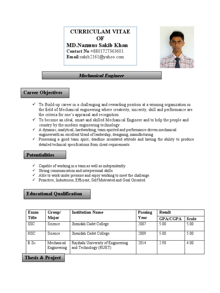 Curriculam Vitae OF MD - Nazmus Sakib Khan: Career Objectives | PDF