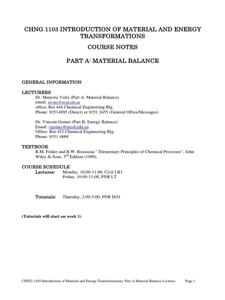 Mass and Energy Balance | PDF | Mole (Unit) | Density