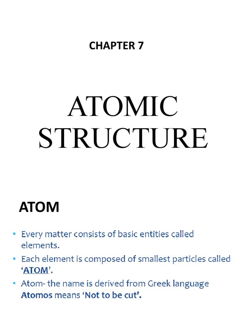 CHAP 7 - Atomic Structure | PDF