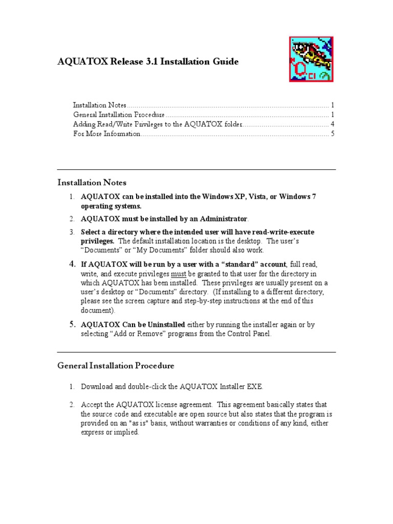 AQUATOX Release 3.1 Installation Guide | PDF | Windows 7 | Directory ...