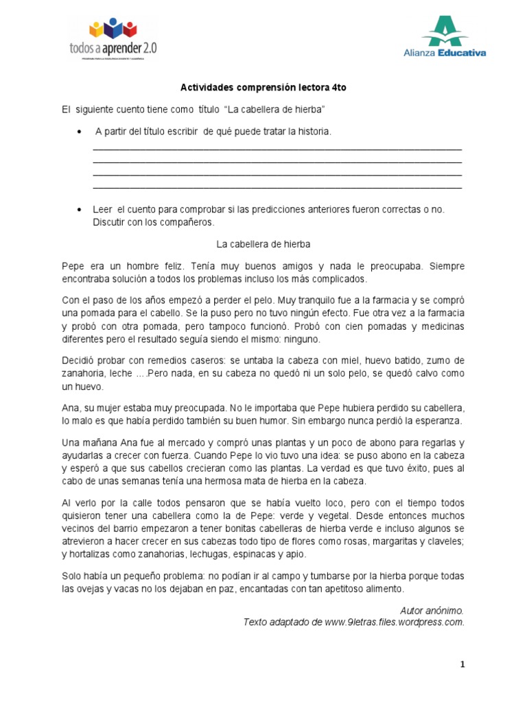 Anexo 6 Actividad Lectura 4to | PDF