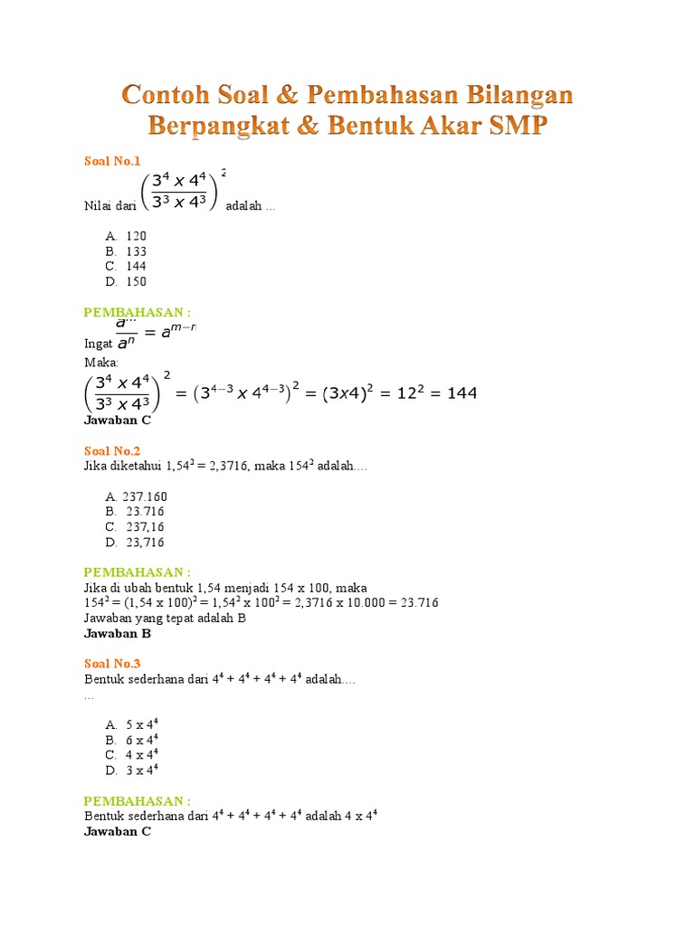 Contoh Soal Bilangan Berpangkat | PDF