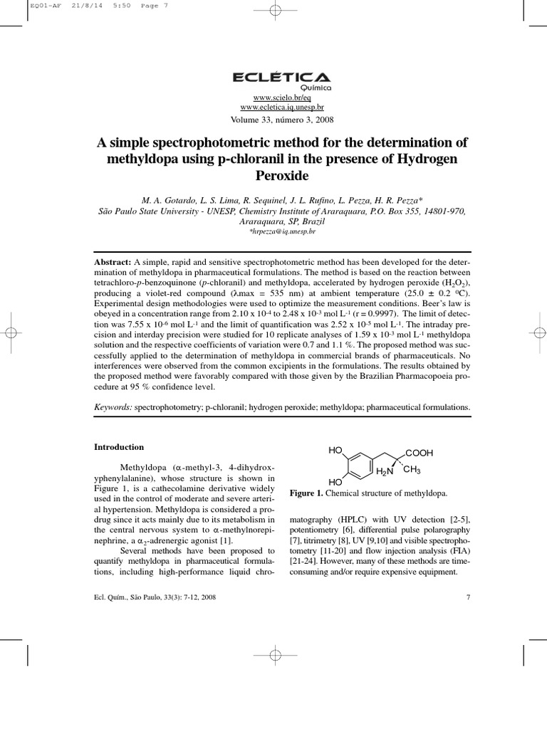 A Simple Spectrophotometric Method For The Determination H2o2 Pdf Spectrophotometry