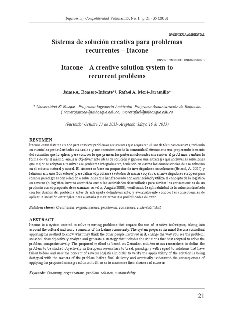Sistema de Solución Creativa para Problemas recurrentes-ITACONE | PDF ...