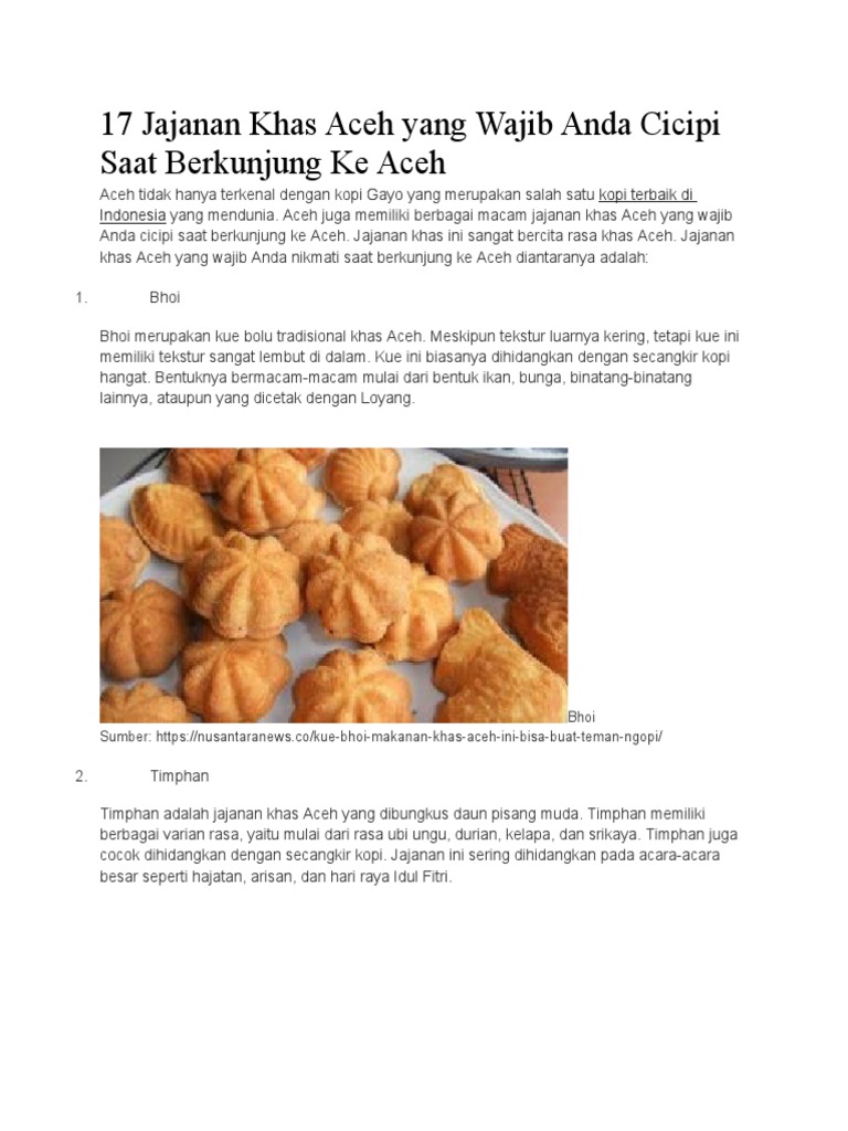 Nana-Nama Jajanan Khas Aceh | PDF