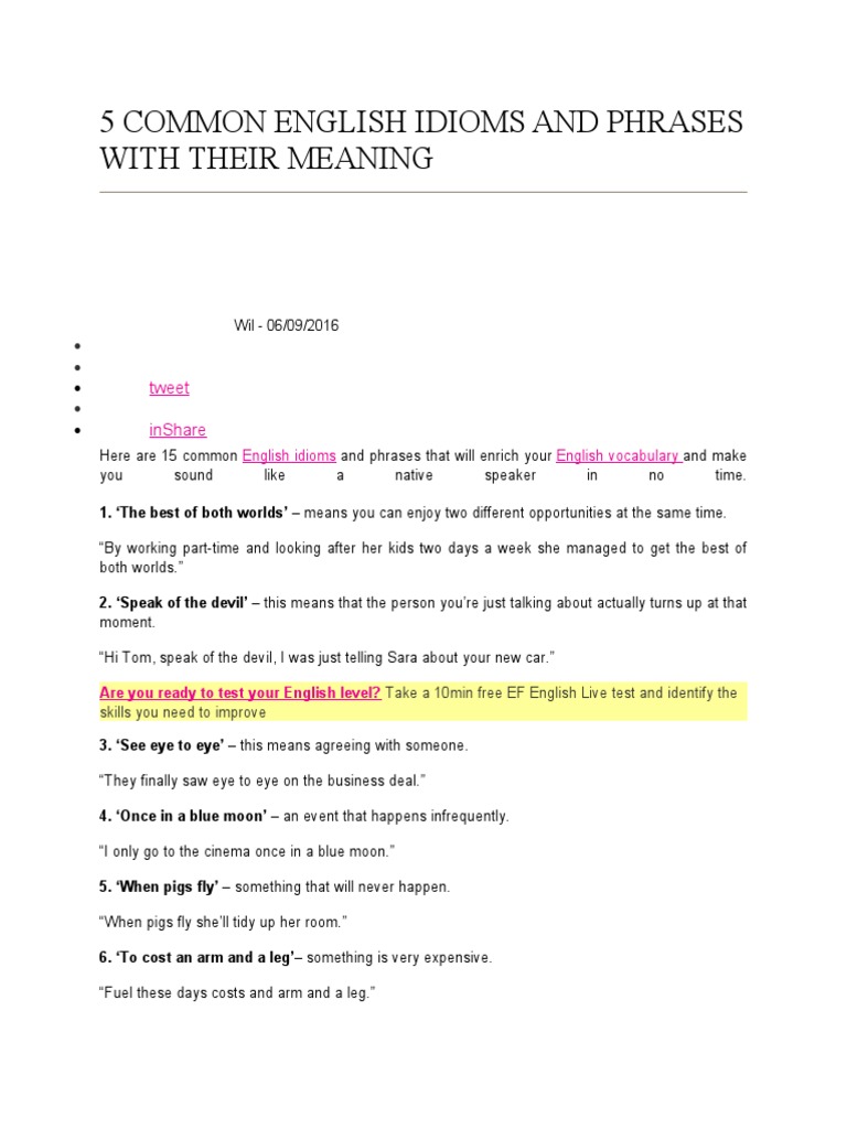 English Idioms for Learners | PDF