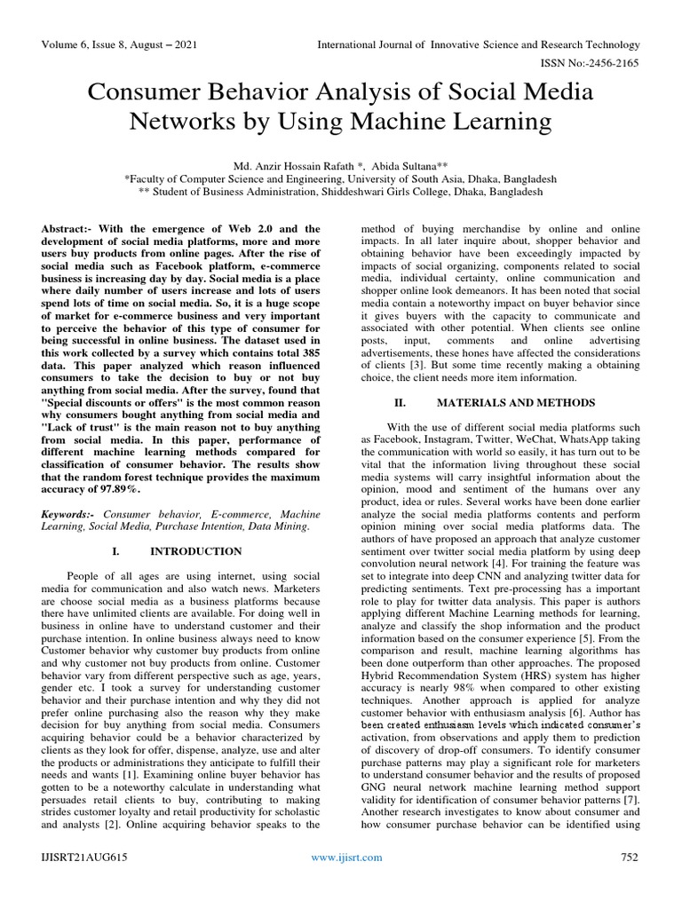 Consumer Behavior Analysis of Social Media Networks by Using Machine ...