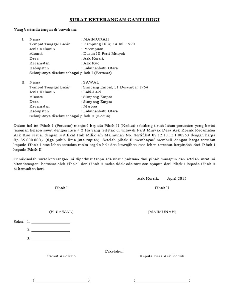 Surat Keterangan Ganti Rugi | PDF