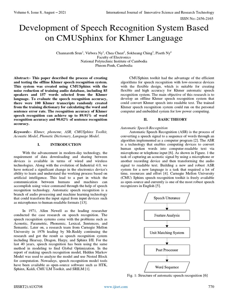 Development of Speech Recognition System Based On CMUSphinx For Khmer Language | Download Free ...