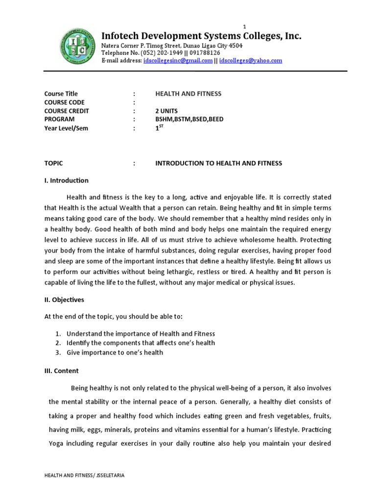 Introduction To Health and Fitness | PDF | Physical Fitness | Mental Health