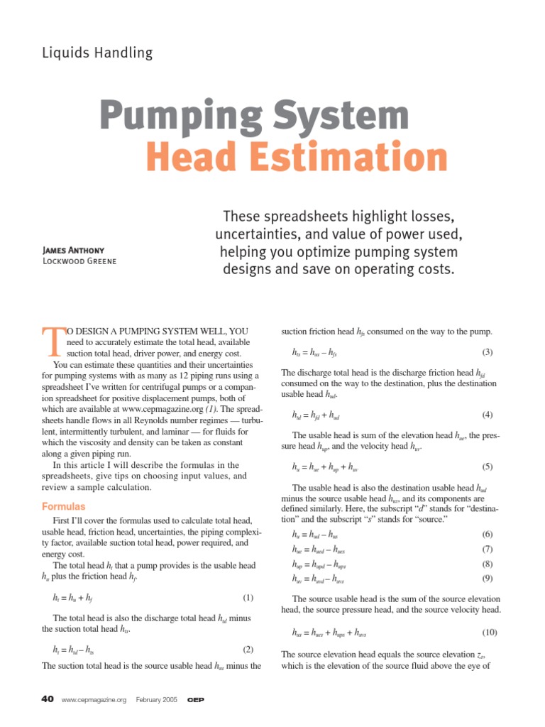 Pumping System Head Estimation | PDF | Pump | Fluid Dynamics