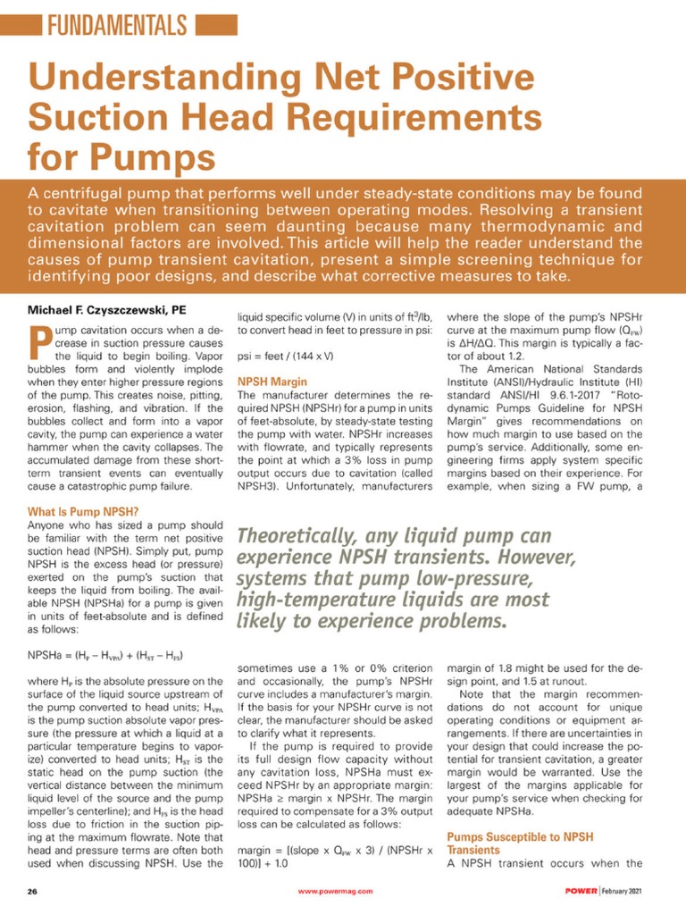 Understanding Net Positive Suction Head Requirements For Pumps | PDF