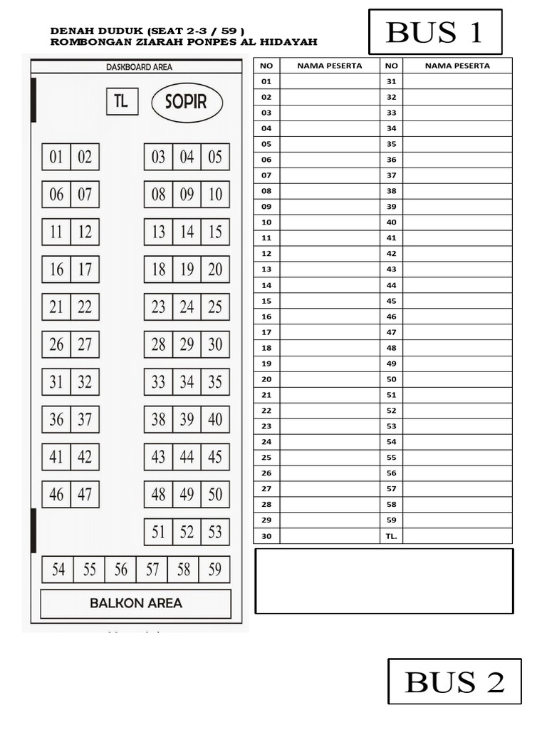 Denah Duduk Seat 2 3 59 Peserta Study To | PDF