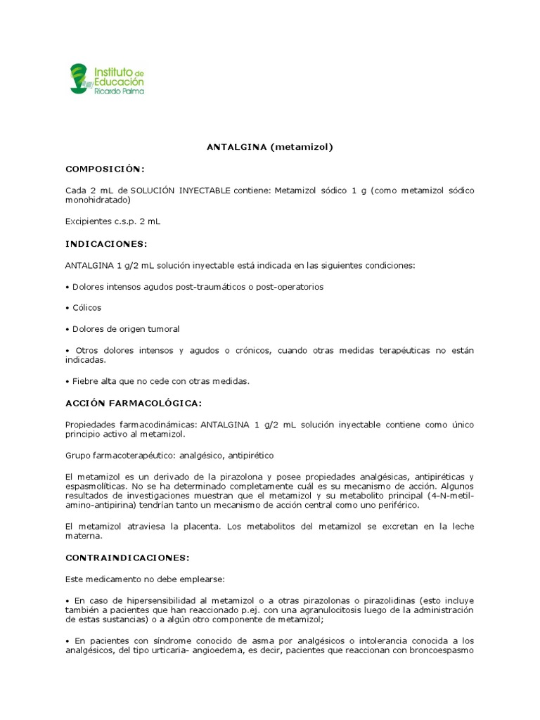 ANTALGINA | PDF | Analgésico | Especialidades Medicas