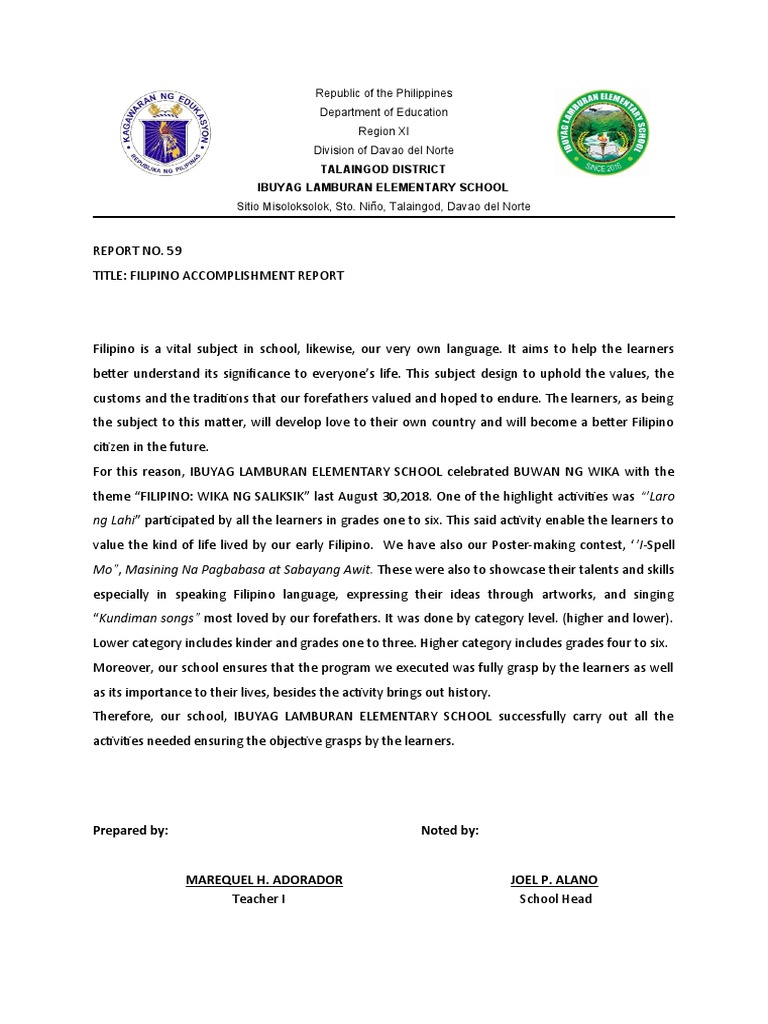 Filipino Accomplishment Report# 59 | PDF Filipino Accomplishment Report# 59 | PDF