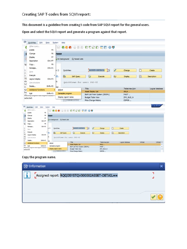 How To Create SAP T-Code Against SAP SQVI Report . | PDF | Sap Se