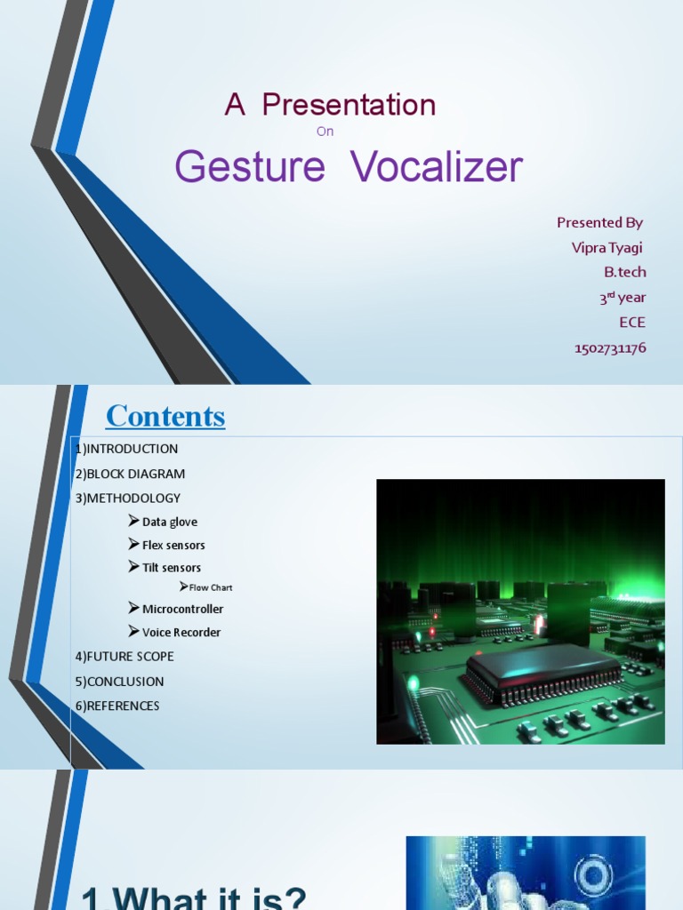 A Presentation: Gesture Vocalizer | PDF | Microcontroller | Sensor