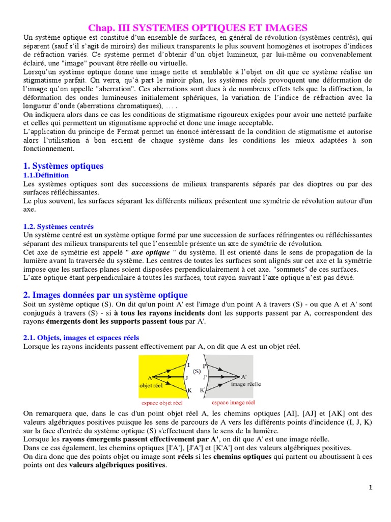 Systèmes optiques et stigmatisme | PDF | Réfraction | Optique