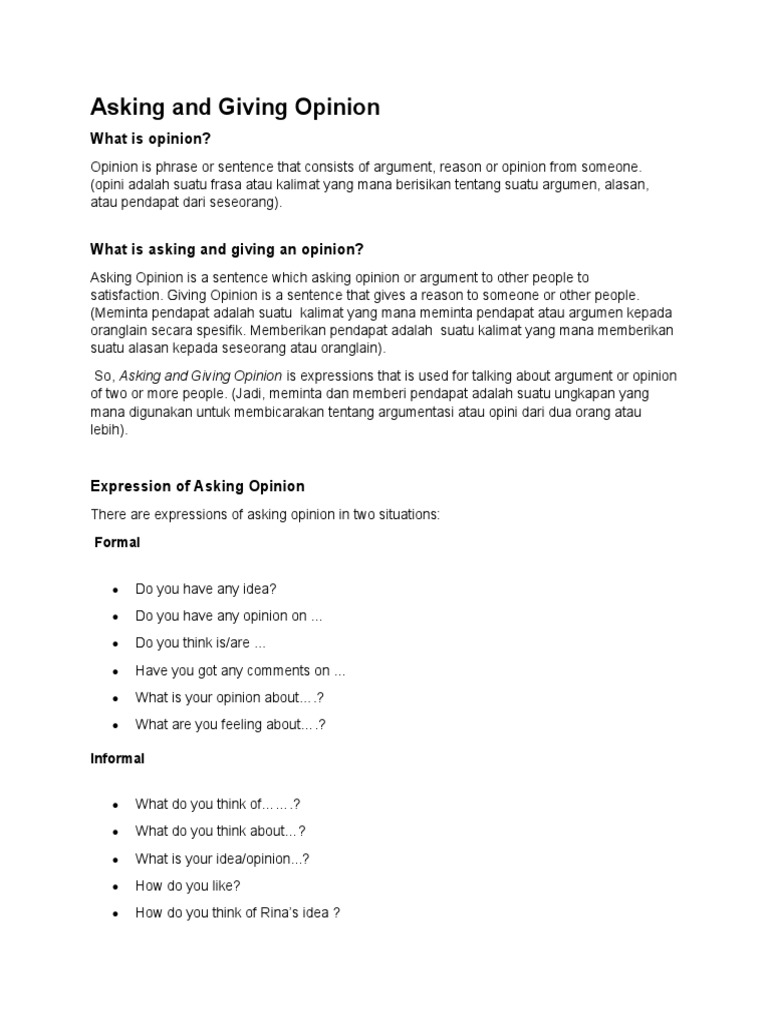 Asking and Giving Opinion | PDF | Argument | Cognitive Science