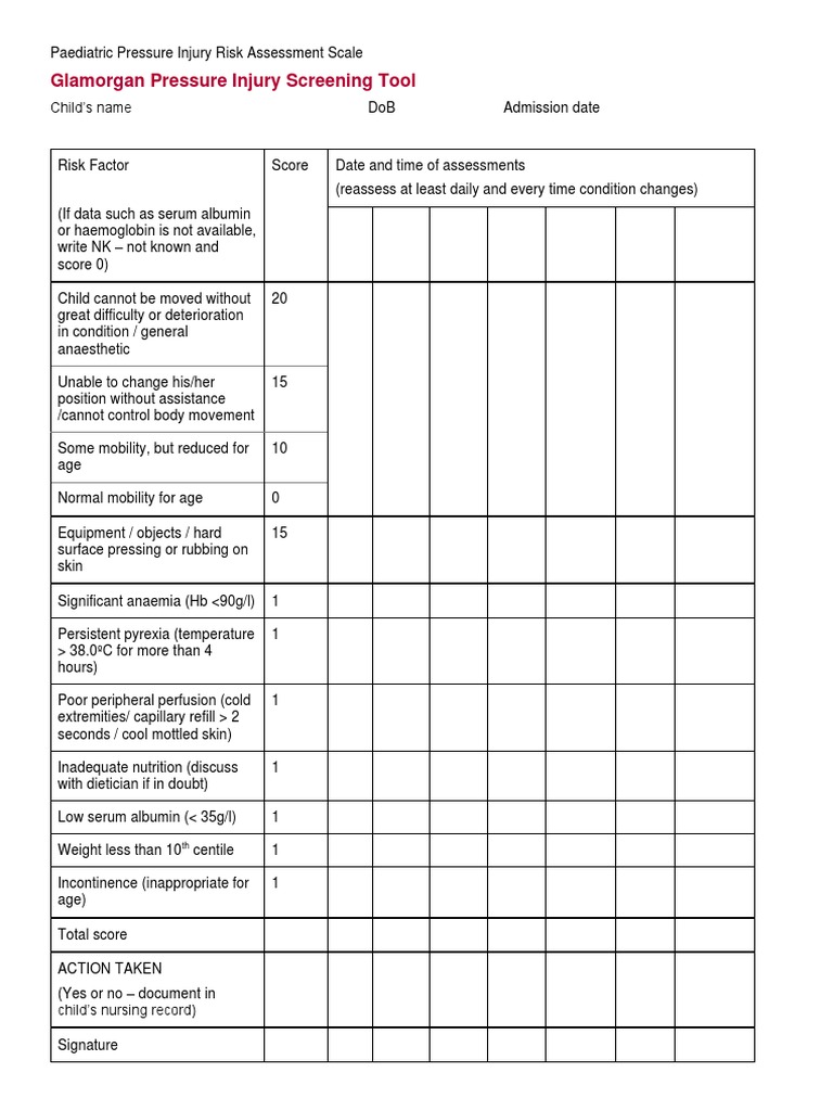 Glamorgan Pressure Injury Screening Tool | PDF | Clinical Medicine ...