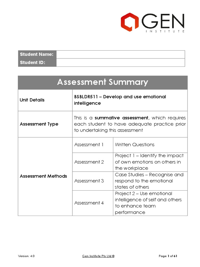 3 July - BSBLDR511 Student Version PDF | PDF | Competence (Human Resources) | Emotional Intelligence