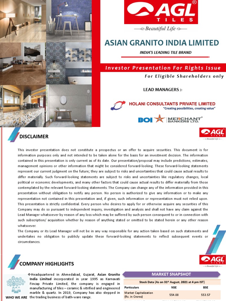 Investor Presentation On Right Issue | PDF | Balance Sheet | Expense