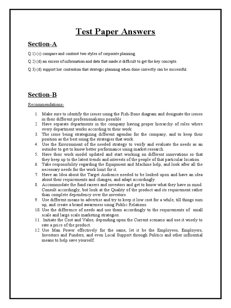 Test Paper Answers | PDF | Educational Technology | Cognition