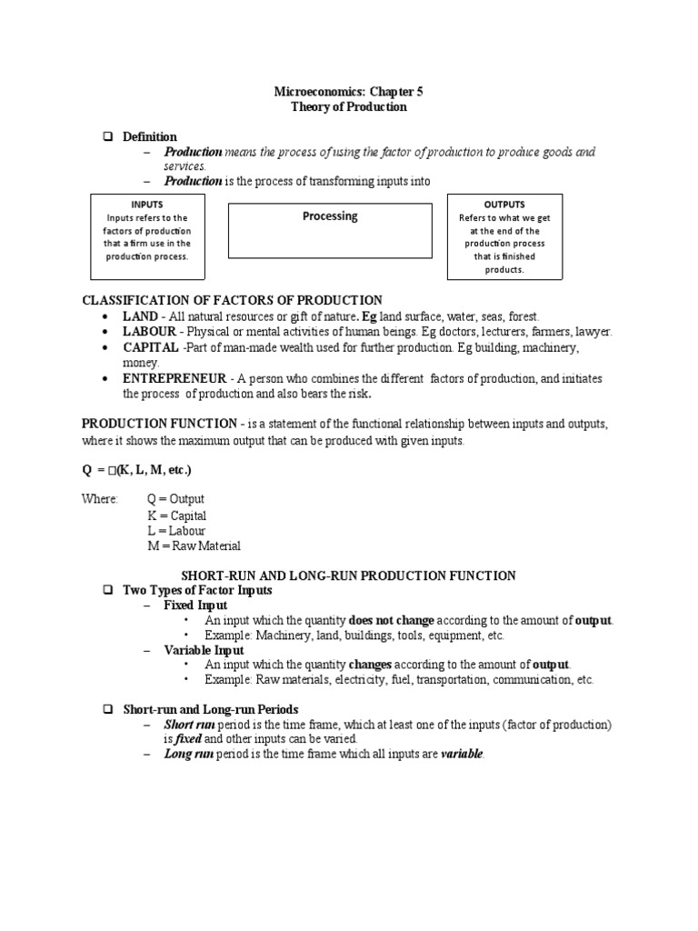 Chapter 5 Theory of Production | PDF | Production Function | Factors Of ...