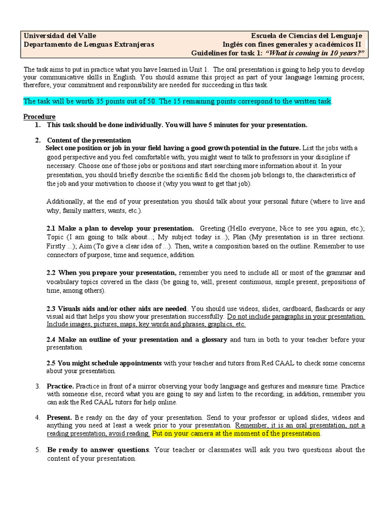 Oral Task 1 - English II | PDF | Vocabulary | Information