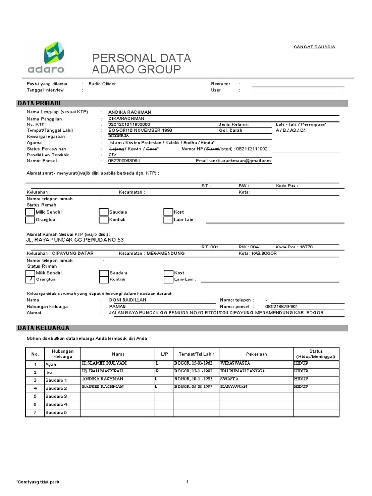Application Form ADARO Group-Dikonversi | PDF
