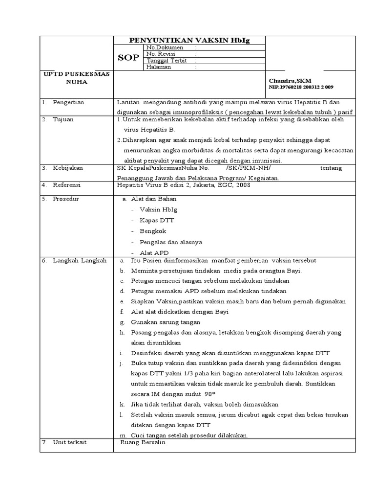 SOP - PENYUNTIKAN VAKSIN HBIg | PDF