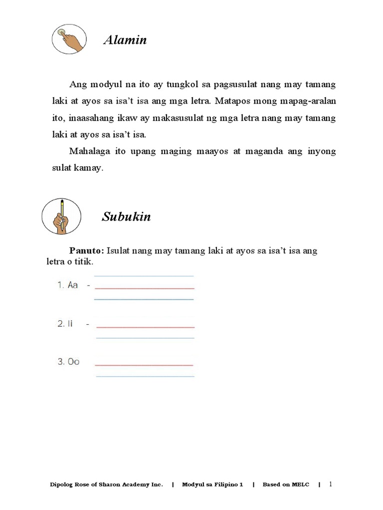 Filipino1 - q2 - Mod5 - Pagsulat NG Mga Letra Nang May Tamang Laki at ...