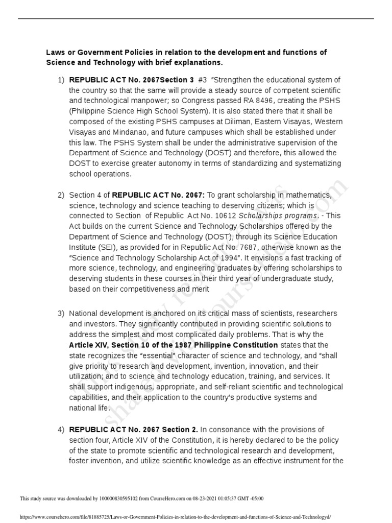 Laws or Government Policies in Relation To The Development and ...